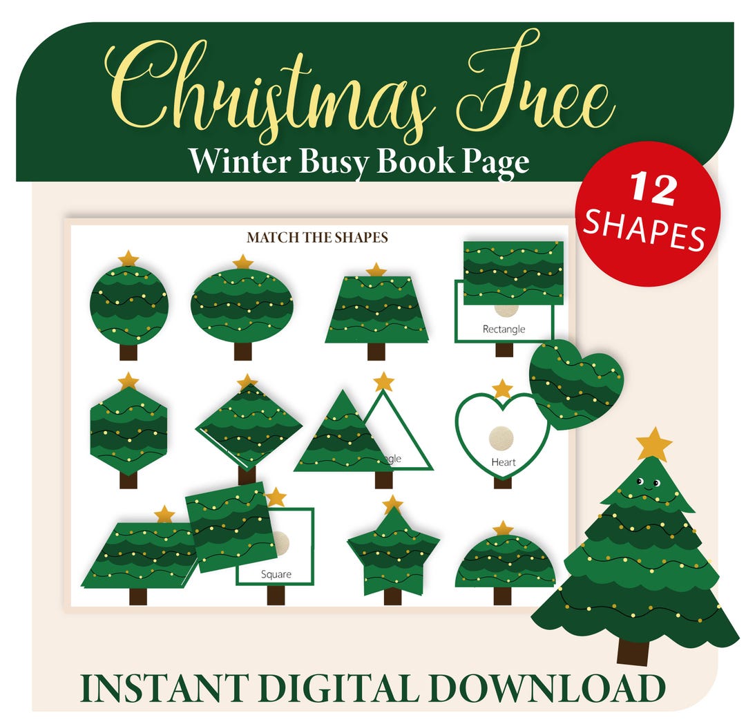 Christmas Tree Shape Matching Activity – Homeschool Busy Book (digital ...