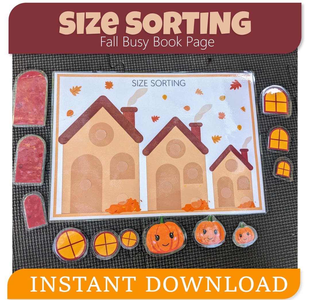 Fall Size Sorting Game: Cozy Houses, Pumpkins (PDF Printable Activity ...