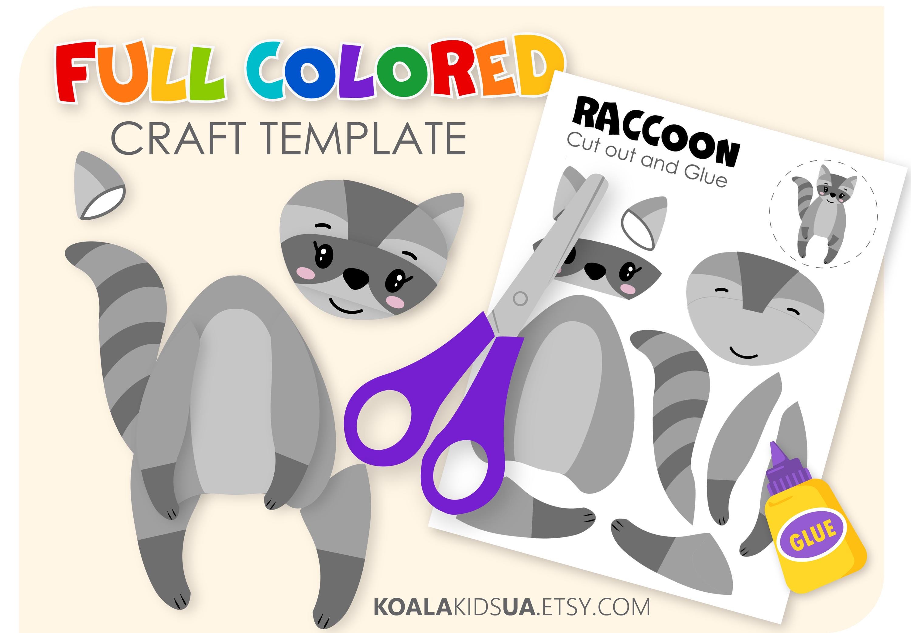 Raccoon Paper Craft: Cut, Paste & Color Activity (digital Download) - Etsy