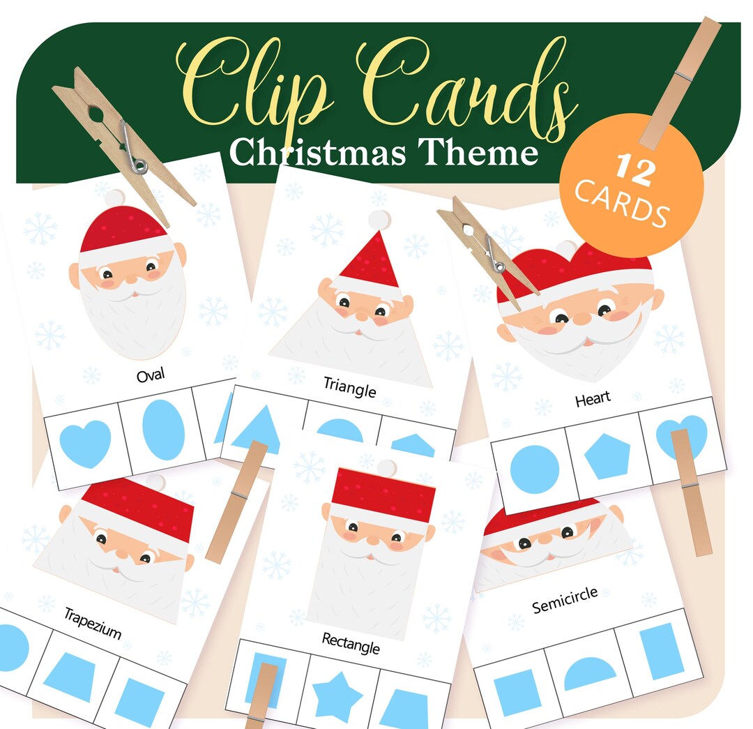 Clip Cards | Santa Claus Faces Theme | 2d Shape Matching | Pintables ...