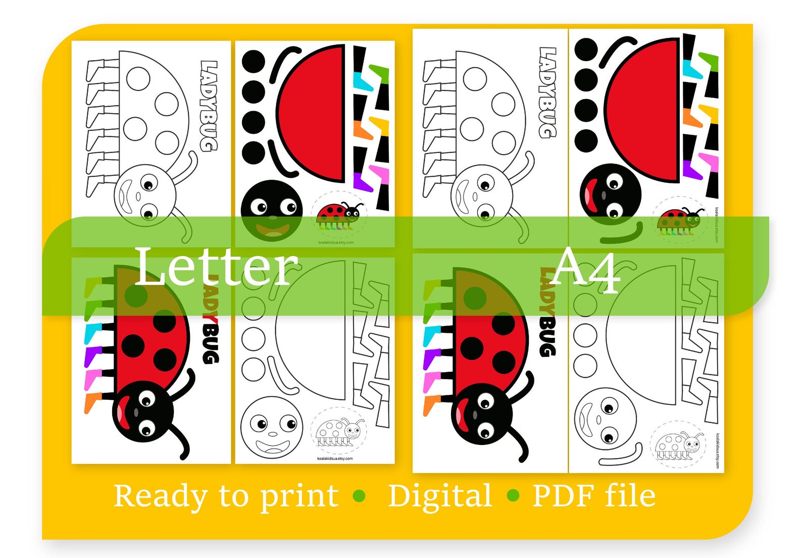 Ladybug Craft Printable: Cut, Paste & Color Activity (digital Download ...