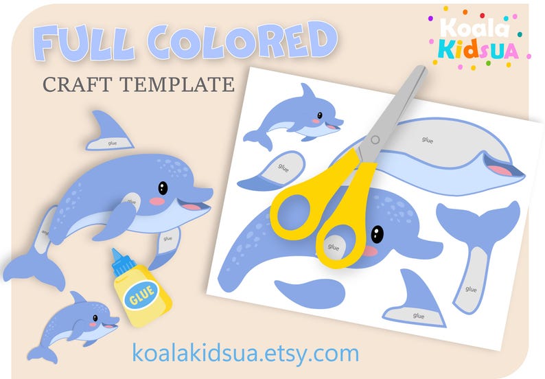 Dolphin Paper Craft Template: Cut, Color, and Paste Activity (PDF ...