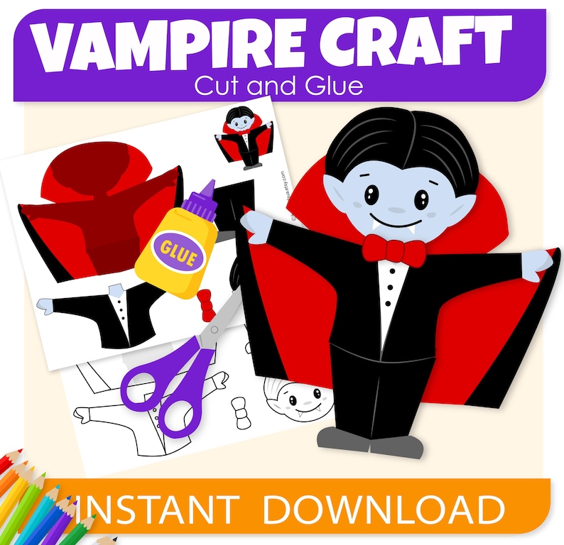 Printable Vampire Craft Template: Color, Cut & Paste Paper Doll (PDF ...