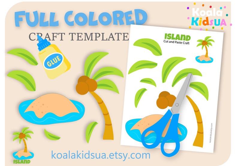 Island Palm Tree Craft | Kids Printable Craft Template | Cut and Paste ...