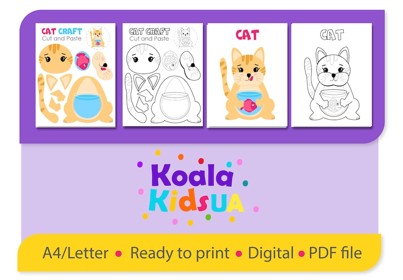 Cat Fish Craft for Kids | Pets Activities | Cut & Paste | Printable Pdf ...