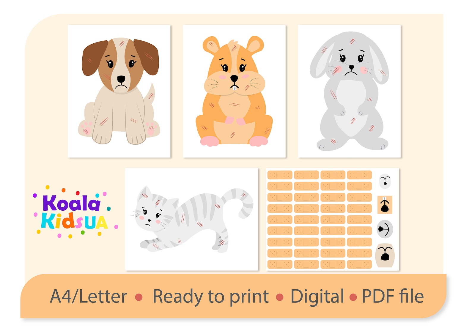 Band-aid Animal Treat Cut & Paste Activity: Toddler Quiet Book (digital ...