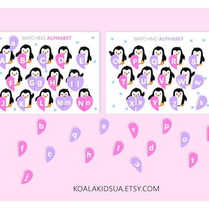 Valentine Penguins Alphabet | Matching Activity | Hearts Preschool Game ...