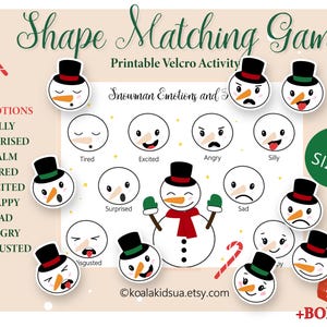 Snowman Emotions Matching Printable Game | Winter Christmas Busy Book ...