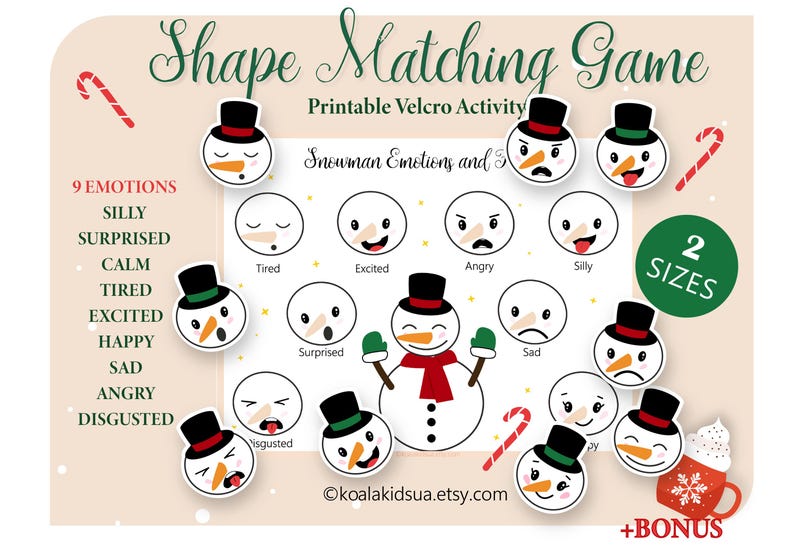 Snowman Emotions Matching Printable Game | Winter Christmas Busy Book ...