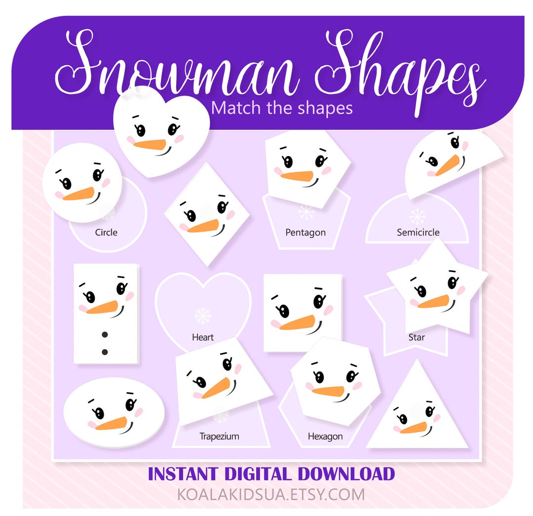 Snowman 2D Shapes Matching | Winter Busy Book Page | File Folder Games ...