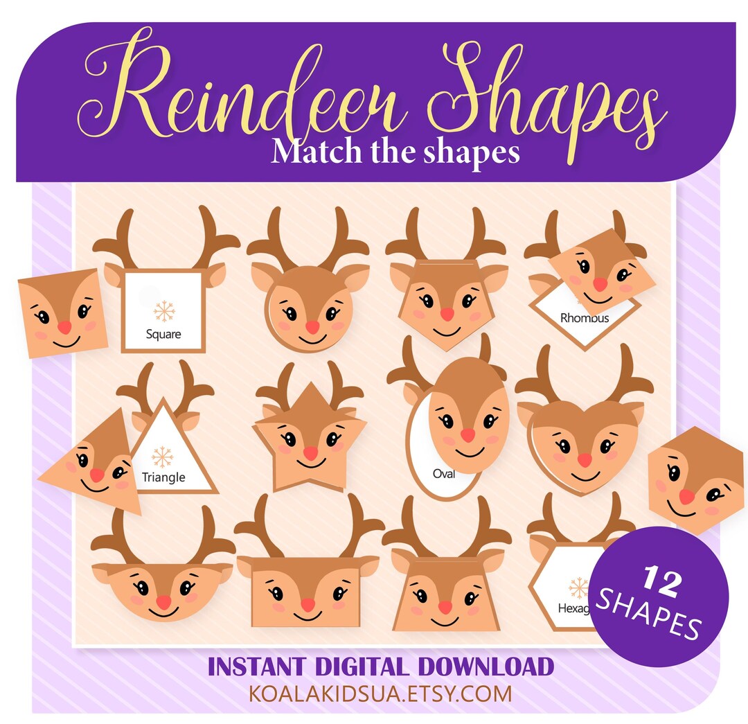 Reindeer Shapes Matching Game: Christmas Kids Activity (digital ...