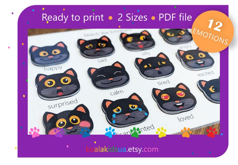 Cat's Emotions and Feelings | Matching Activity for Kids Preschool ...