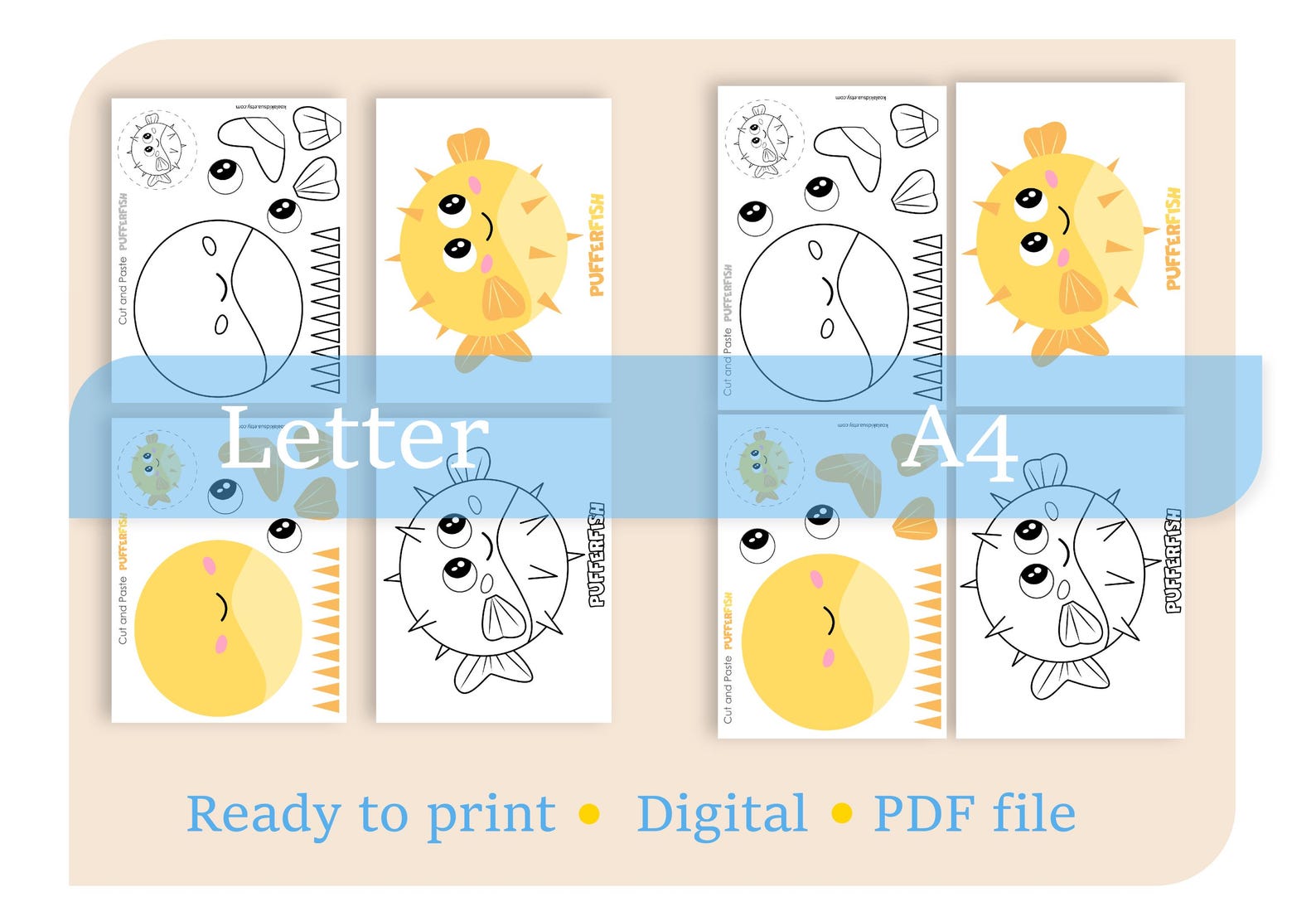 Pufferfish Craft Template Cut Out and Glue | Paper Ocean | Colouring ...