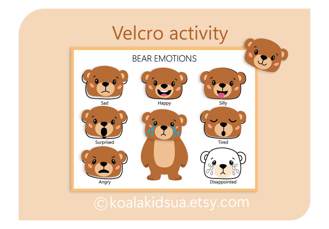 Bear Emotions Matching Game: Preschool Printable Activity (PDF Download ...