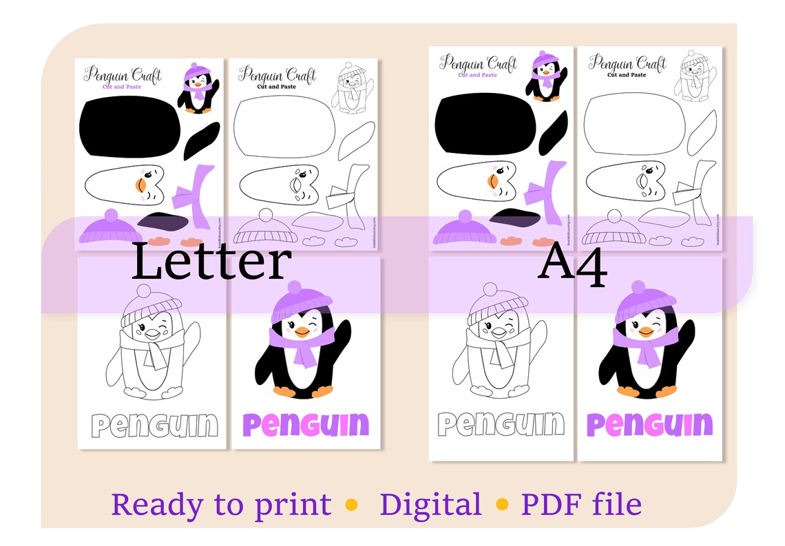 Penguin Cut and Glue | Paper Template Craft | Coloring Page | Printable ...