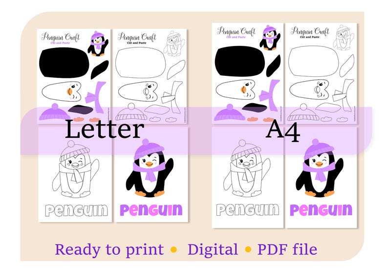 Penguin Cut and Glue | Paper Template Craft | Coloring Page | Printable ...