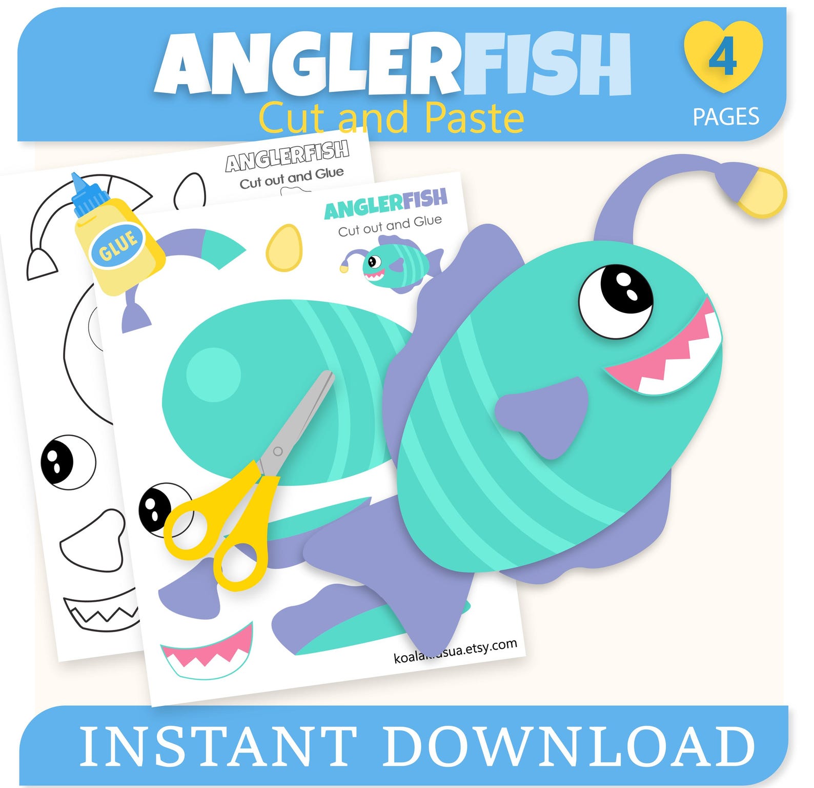 Anglerfish Cut Out and Glue | Paper Ocean Template Craft | Coloring ...