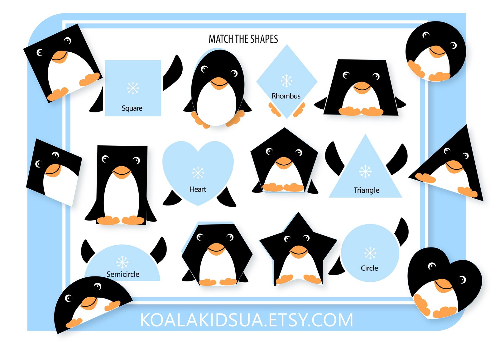 Penguin Shapes Matching Game: Winter Preschool Printable (digital ...