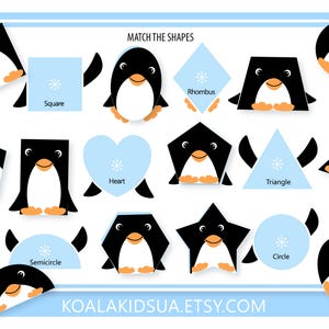 Penguin Shapes Matching Game: Winter Preschool Printable (digital ...