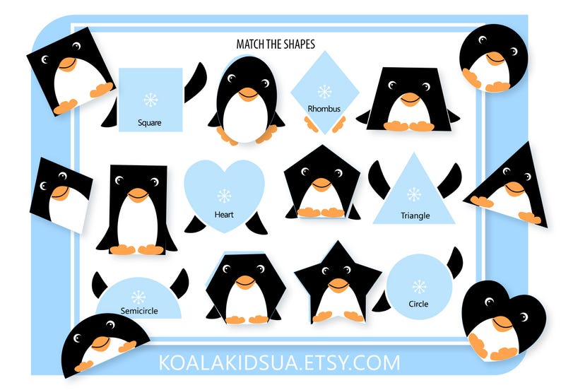 Penguin Shapes Matching Game: Winter Preschool Printable (digital ...