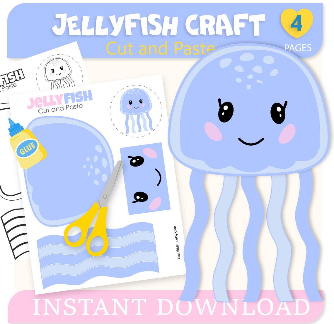 Jellyfish Paper Craft: Cut, Glue & Color - Kids Activity (printable PDF ...