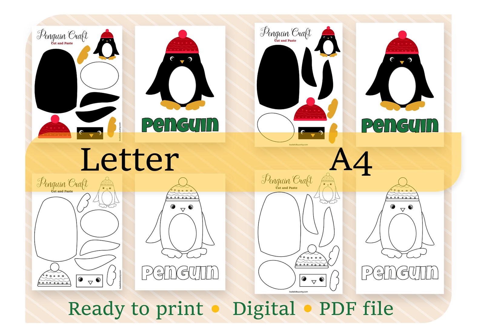 Penguin Cut and Glue | Paper Christmas Craft | Coloring Page ...
