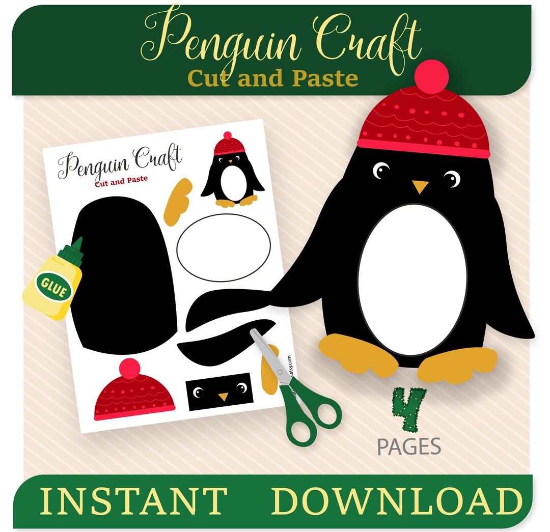 Penguin Cut and Glue | Paper Christmas Craft | Coloring Page ...