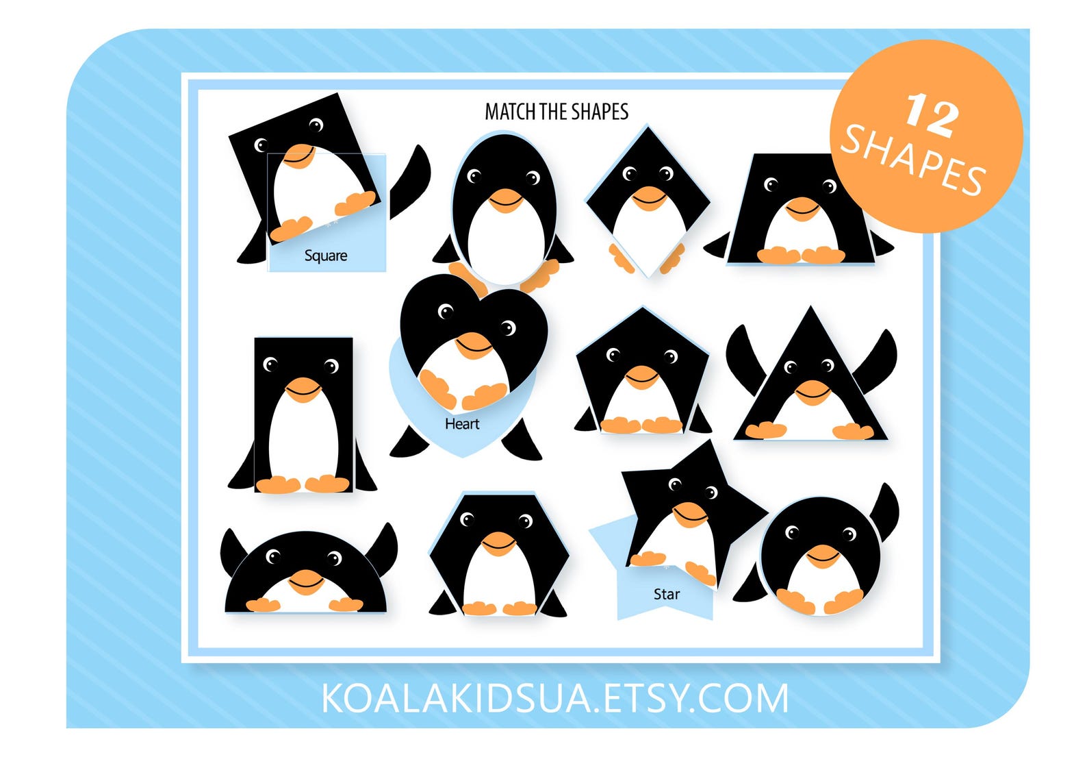 Penguin Shapes Matching Game: Winter Preschool Printable (digital ...