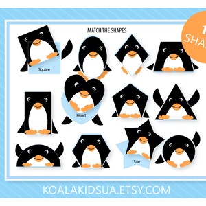 Penguin Shapes Matching Game: Winter Preschool Printable (digital ...