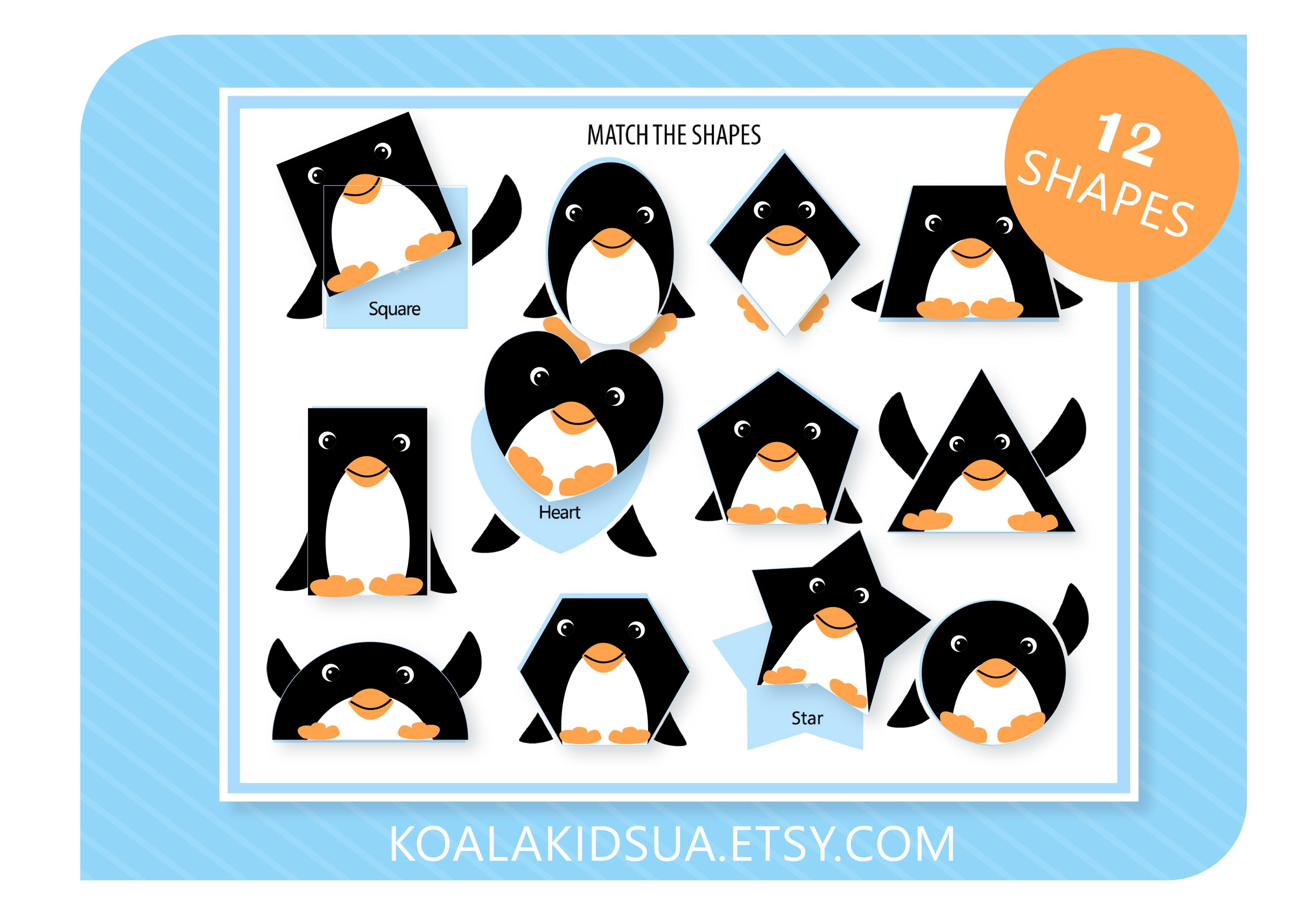 Penguin 2D Shapes Matching | Activity Winter Busy Book Pages| File ...