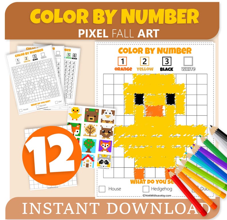 Fall Color by Number: Pixel Art Worksheets for Kids (digital Download ...