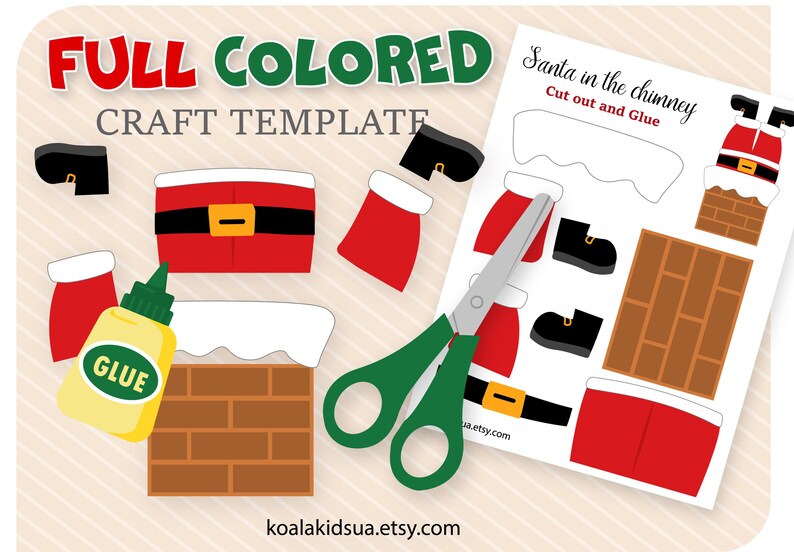 Santa in Chimney | Cut Out & Glue | Printable Coloring Page | Christmas ...