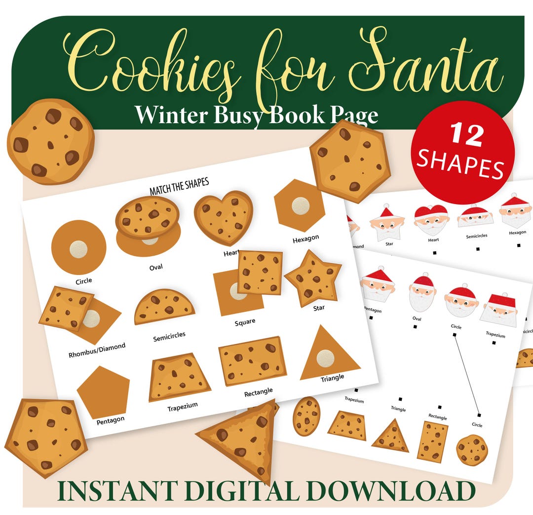 Cookies for Santa Shapes Matching Game | Printable Preschool Worksheets ...
