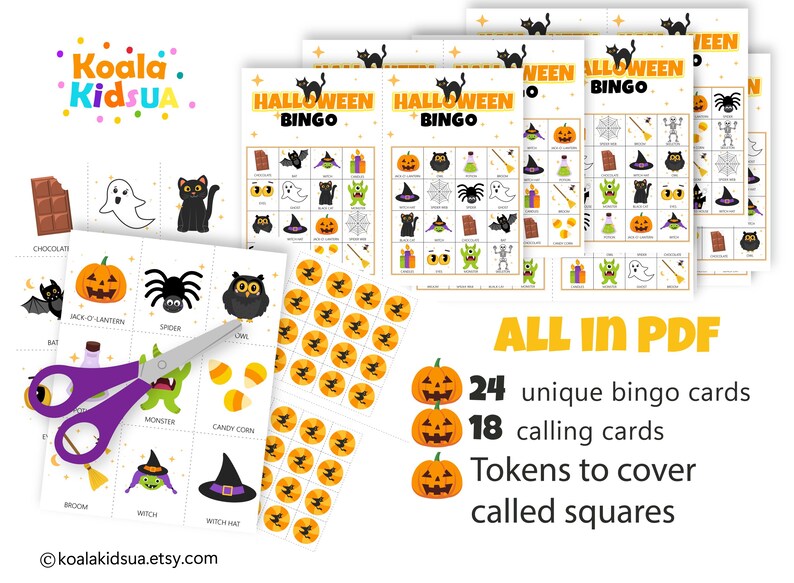 Halloween Bingo Game | 24 Printable Cards for Kids (digital Download ...