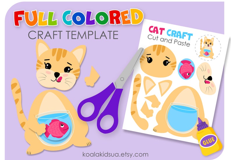 Cat Fish Craft for Kids | Pets Activities | Cut & Paste | Printable Pdf ...