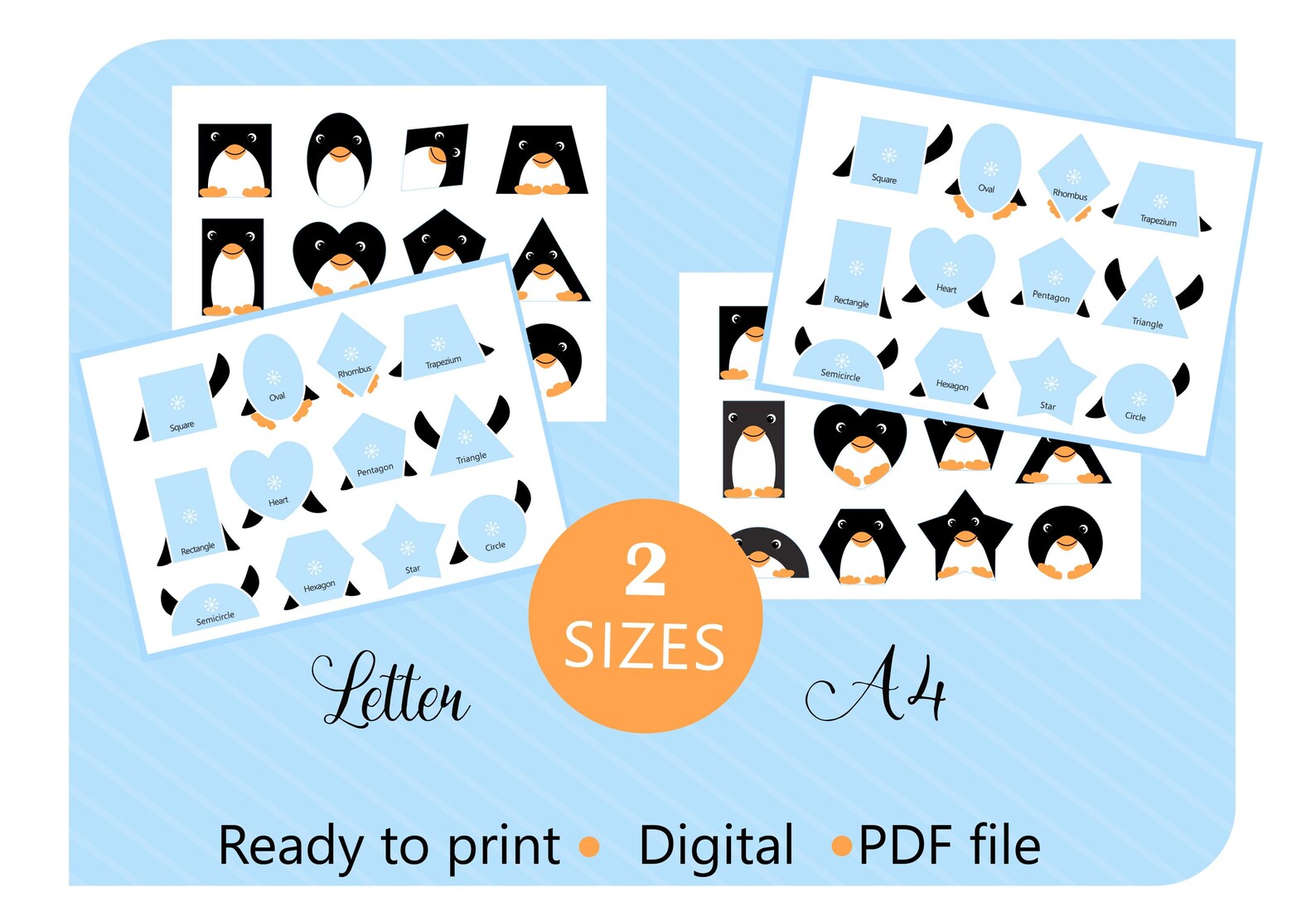 Penguin Shapes Matching Game: Winter Preschool Printable (digital ...