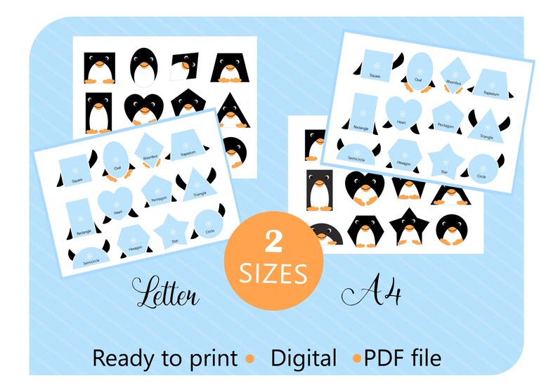 Penguin 2D Shapes Matching | Activity Winter Busy Book Pages| File ...