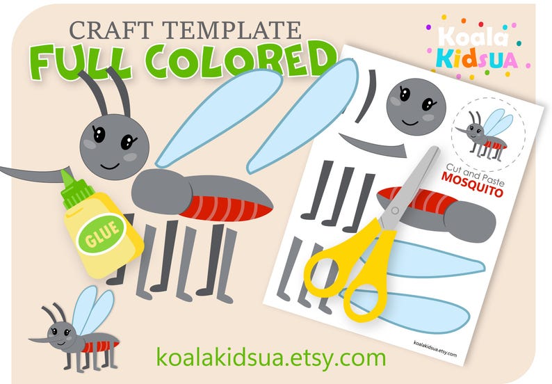Mosquito Cut & Paste Craft: Insect Coloring Page, Kids Activity ...