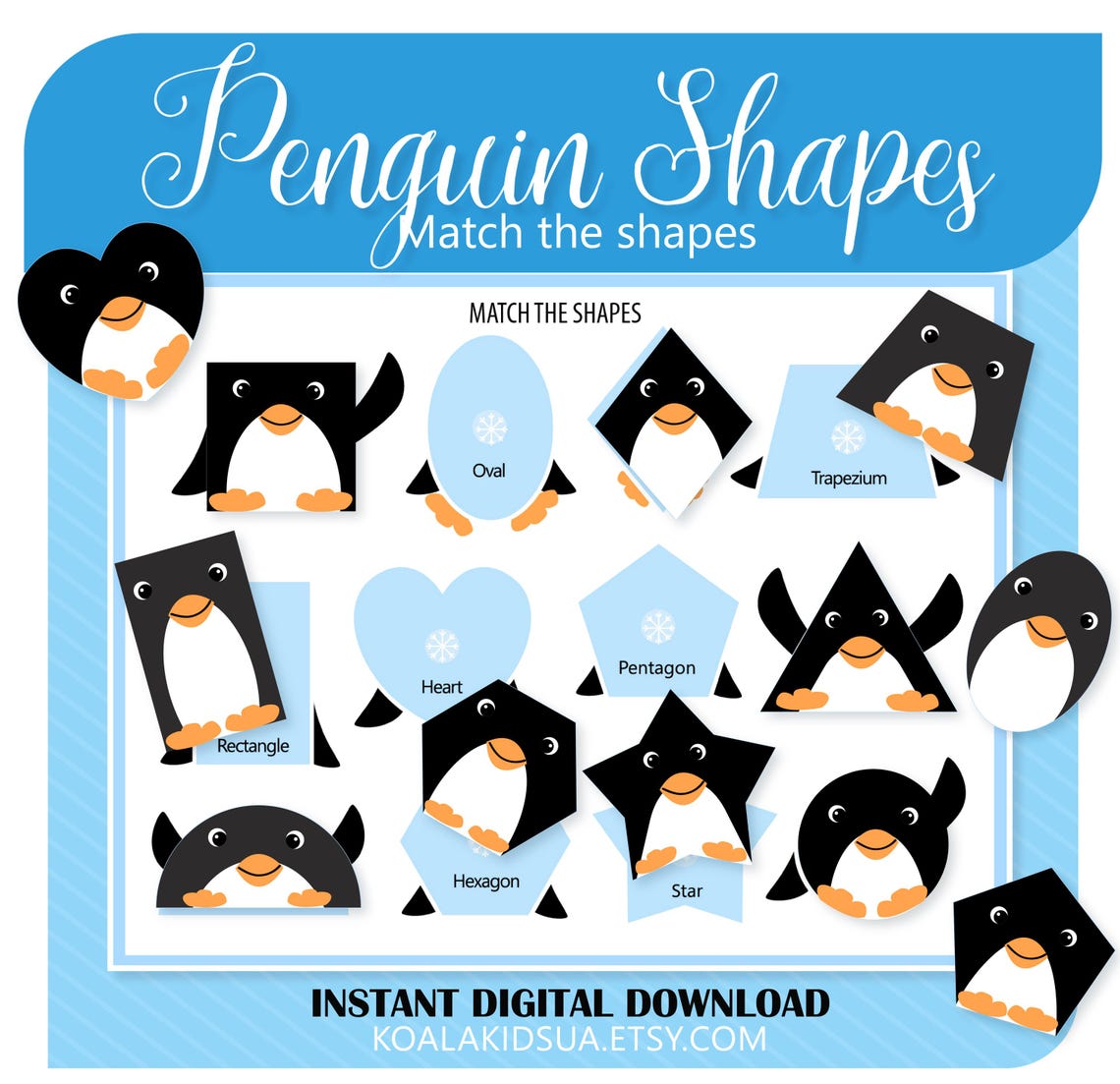 Penguin Shapes Matching Game: Winter Preschool Printable (digital ...