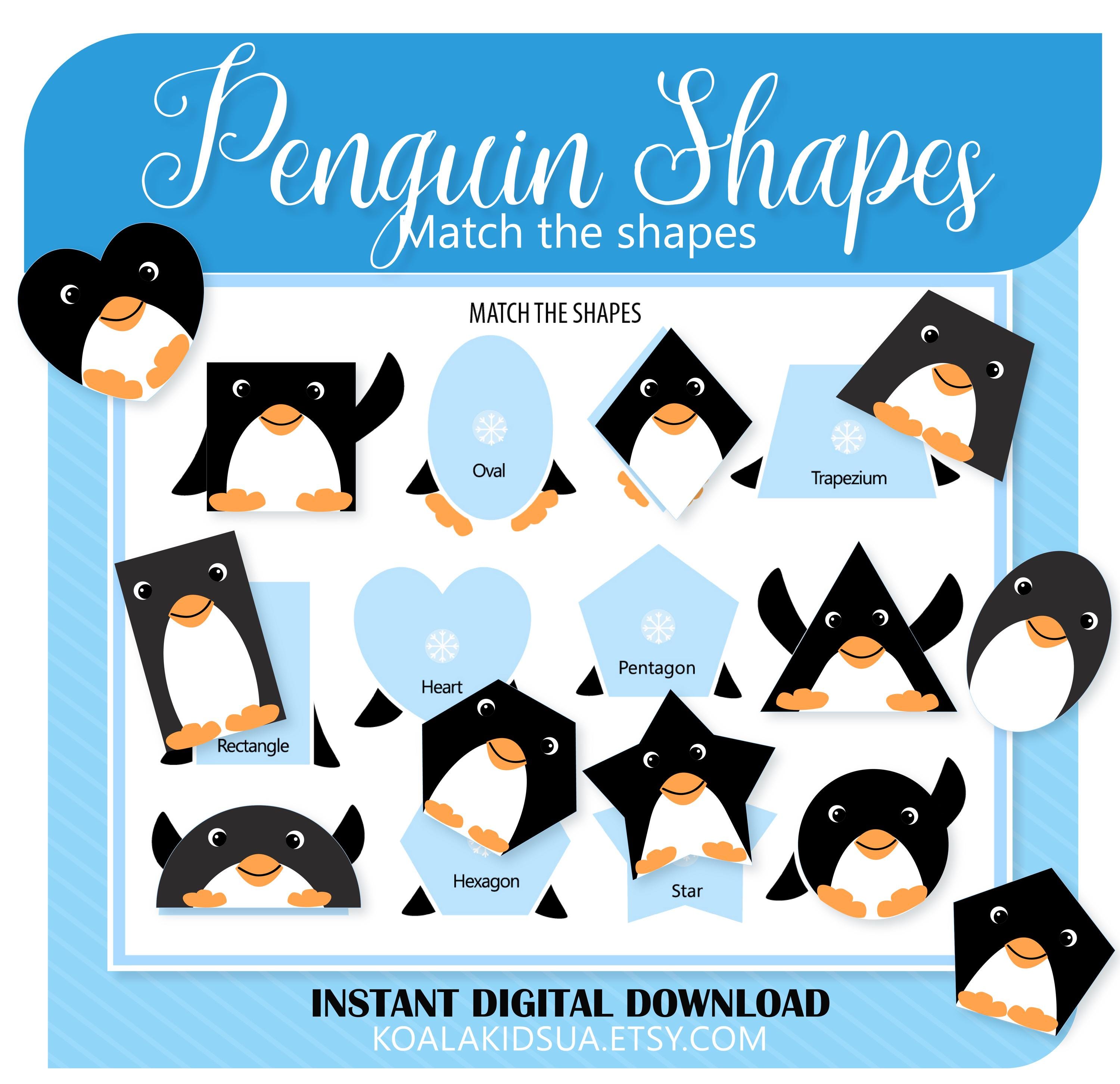 Penguin 2D Shapes Matching | Activity Winter Busy Book Pages| File ...