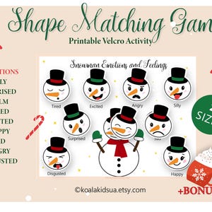 Snowman Emotions Matching Printable Game | Winter Christmas Busy Book ...