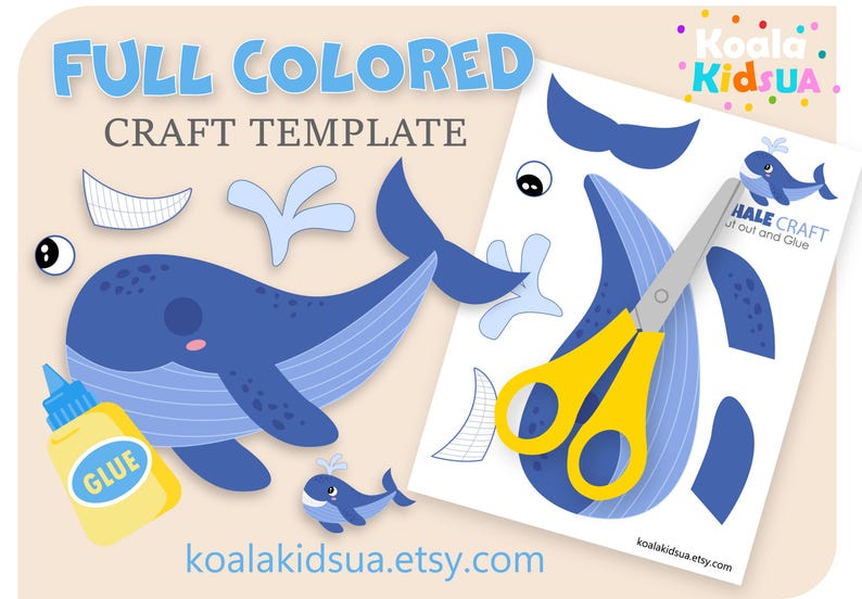 Whale Papercraft Activity: Cut, Glue & Color (printable Kids Template ...