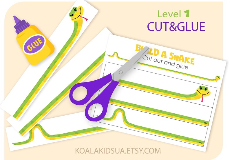 Build a Snake 2025| Cut Out and Glue | Scissor Skills Spiral Practice ...
