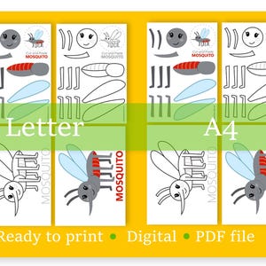 Mosquito Cut & Paste Craft: Insect Coloring Page, Kids Activity ...