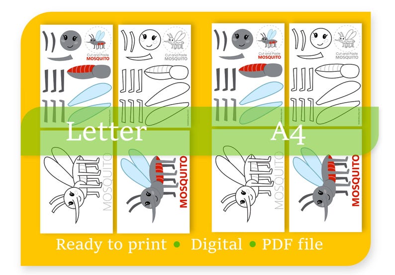 Mosquito Cut & Paste Craft: Insect Coloring Page, Kids Activity ...