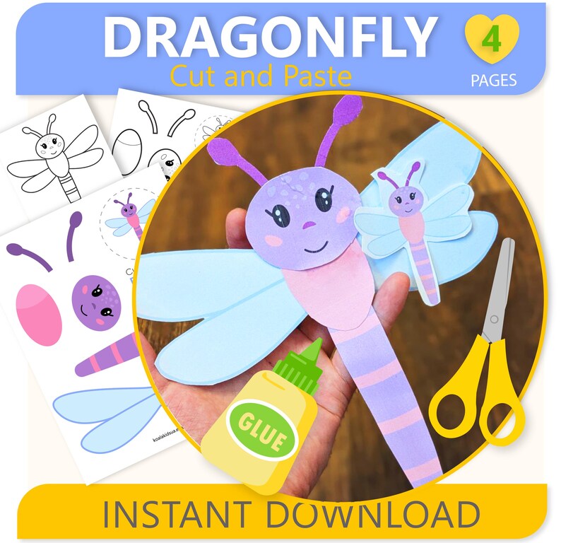 Dragonfly Cut Out & Paste Craft Printable | Paper Insect Template ...