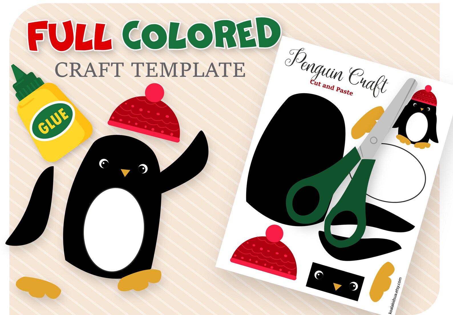 Penguin Cut and Glue | Paper Christmas Craft | Coloring Page ...