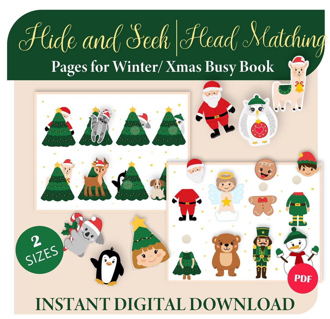 Christmas Winter Busy Book Pages | Matching Heads Hide and Seek (who’s ...