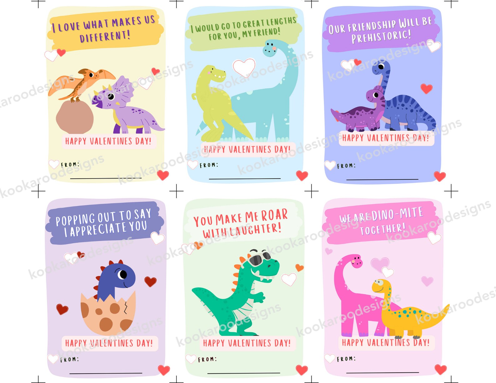 DIGITAL DOWNLOAD Easy Print Printable Dino Valentine Dinosaur ...