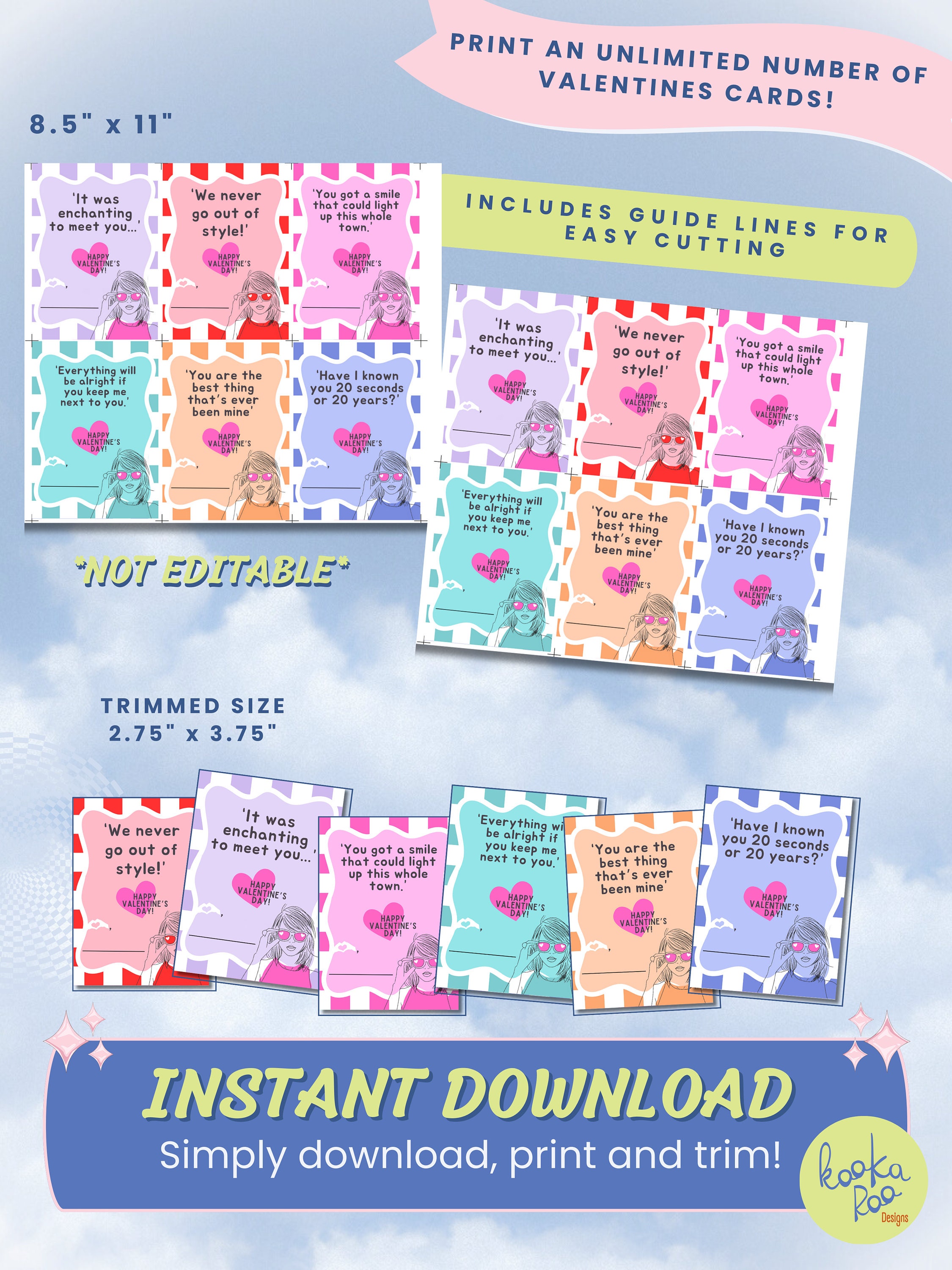 DIGITAL DOWNLOAD Easy Print Printable Swiftie Valentines Taylor Swift ...